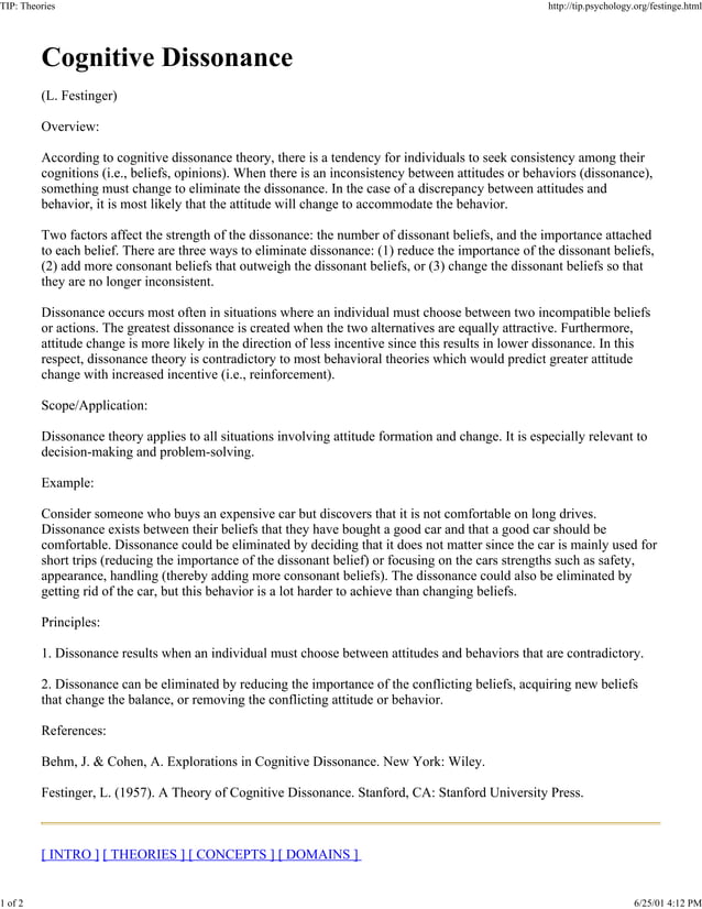 Cognitive dissonance theory | PDF | Science