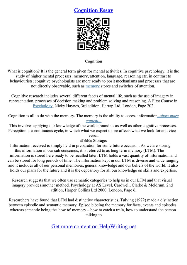 Cognitive Essay | PDF