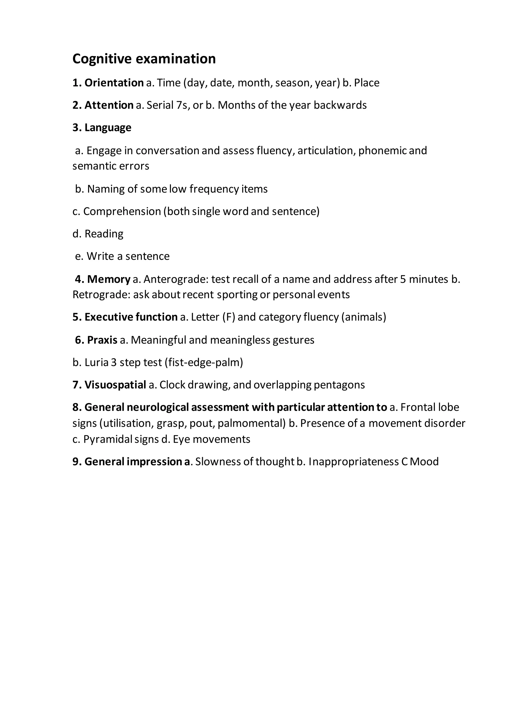 Cognitive Examination | DOCX