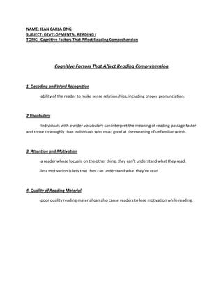 Cognitive factors that affect reading comprehension | PDF