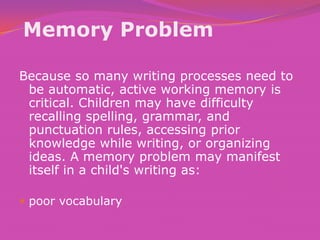 Cognitive factors that affects reading and writting | PPTX