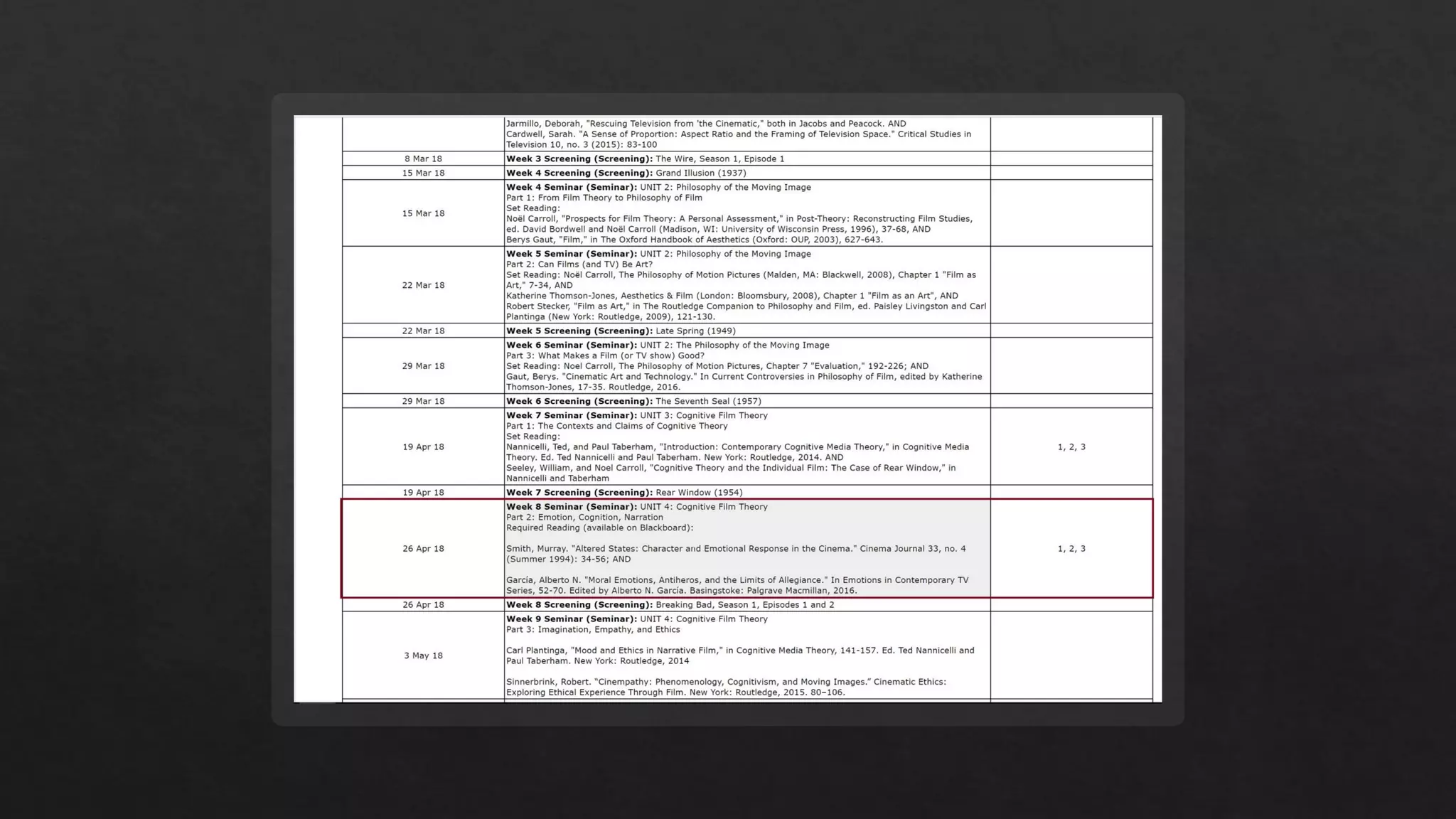 Cognitive Film Theory II: Emotion, Cognition, Narration (2018) | PPT