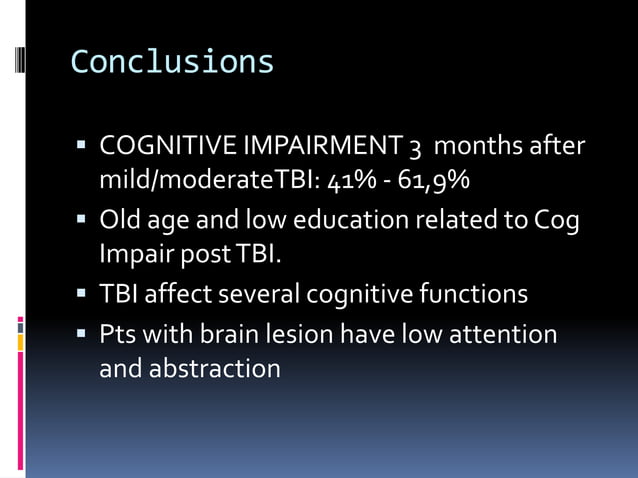 Cognitive impairment after mild and moderate tbi | PPT