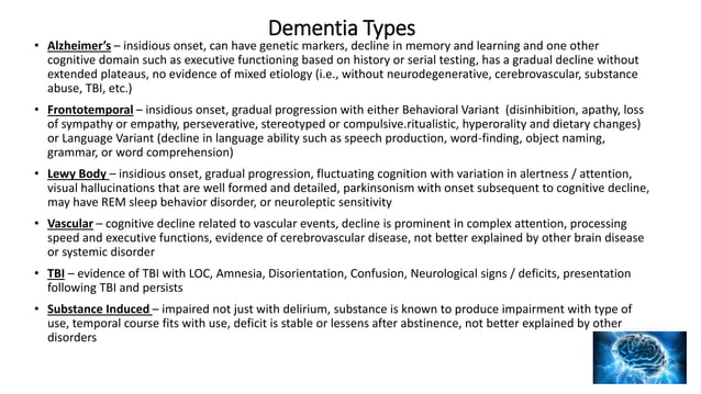 Cognitive Impairments and Dementia | PPTX | Brain and Nervous System ...