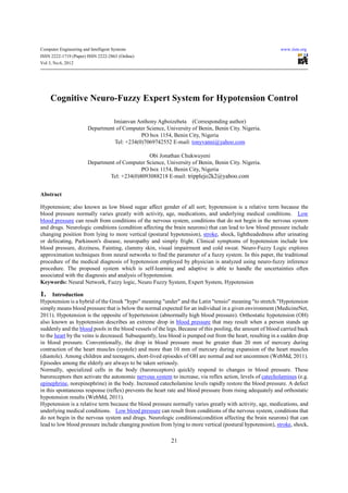 Cognitive neuro fuzzy expert system for hypotension control | PDF