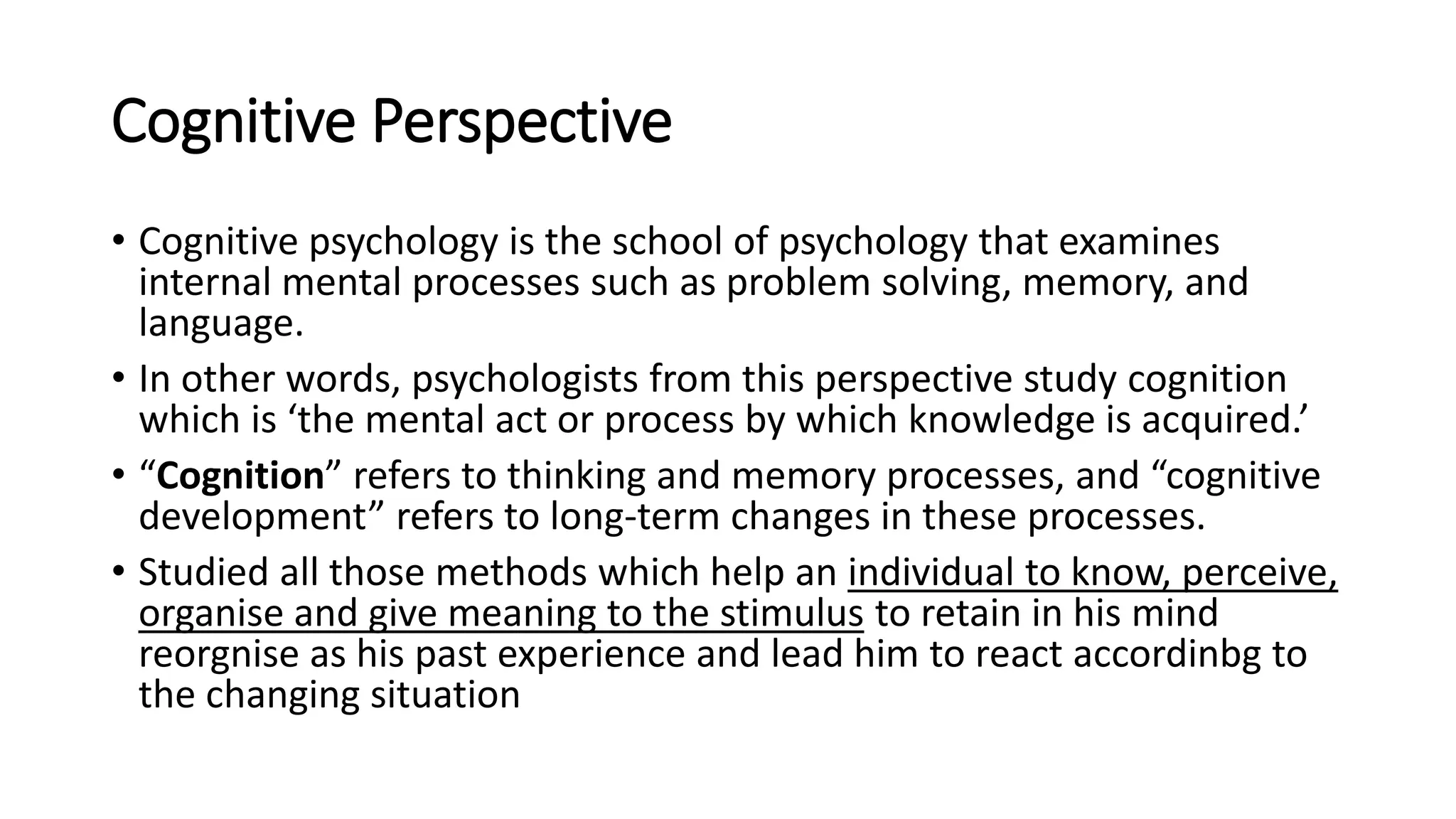 Cognitive perspective in psychology | PPTX
