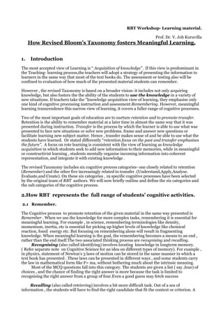 Cognitive process dimension in rbt explanatory notepages | PDF