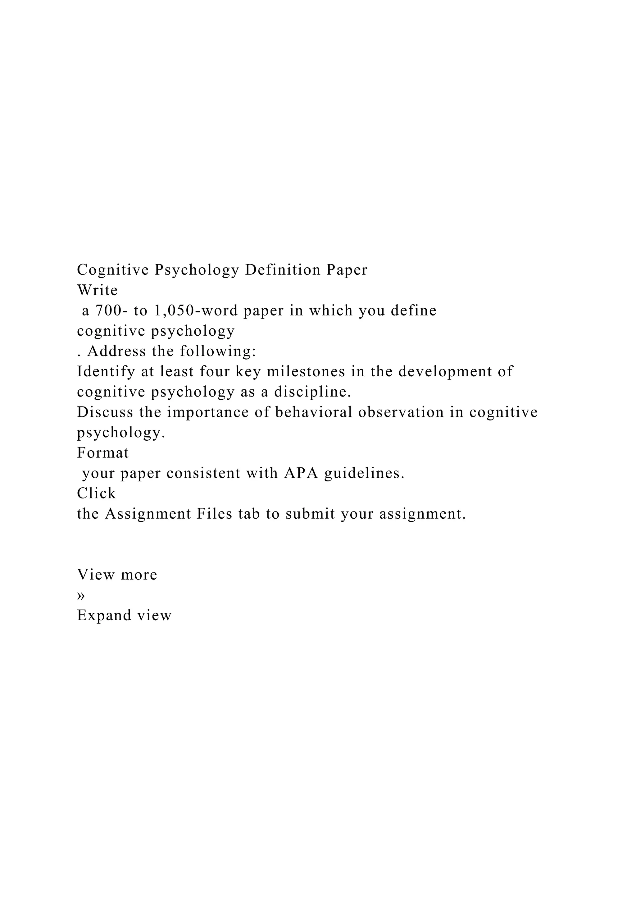 Cognitive Psychology Definition PaperWrite a 700.docx | Science