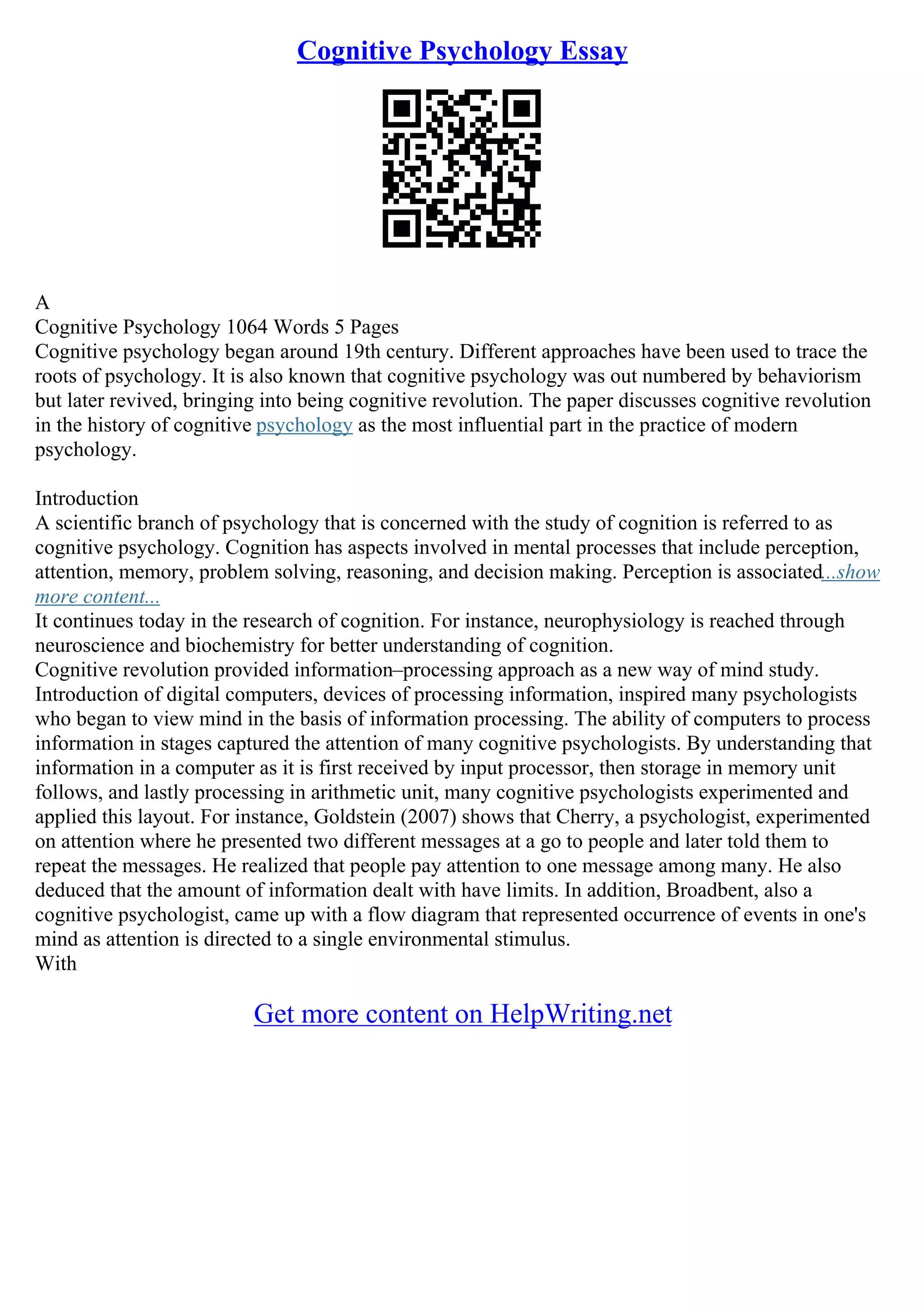 Cognitive Psychology Essay | PDF