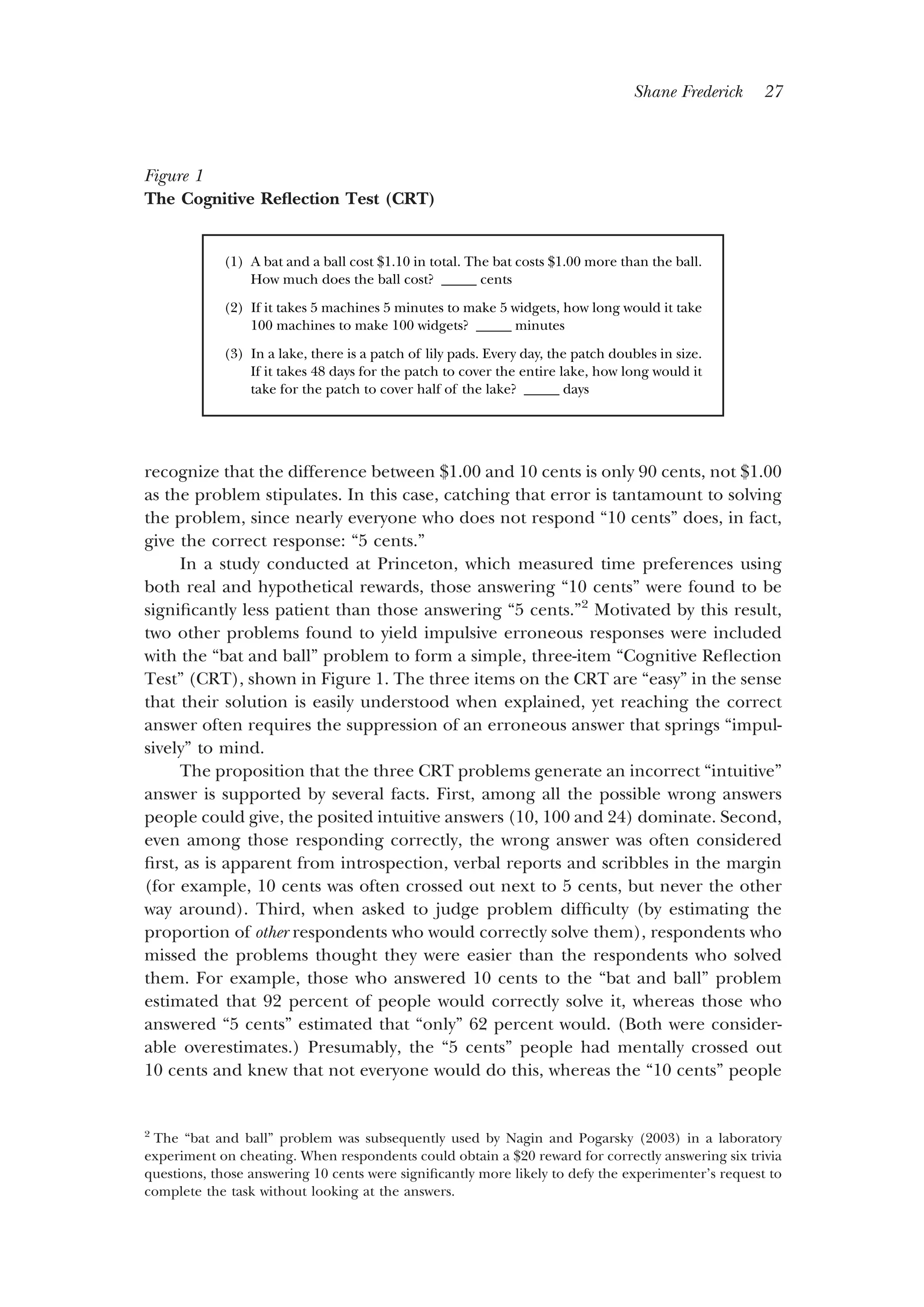Cognitive reflection and decision making | PDF