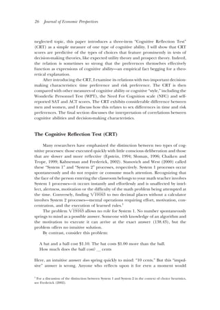 Cognitive reflection and decision making | PDF