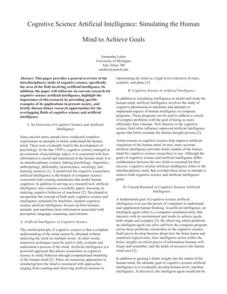Cognitive Science Artificial Intelligence | PDF