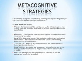Cognitive strategies and Metacognitive strategies | PPTX