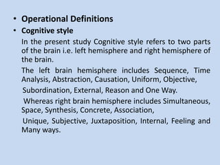 Cognitive styles of Teacher educators | PPT