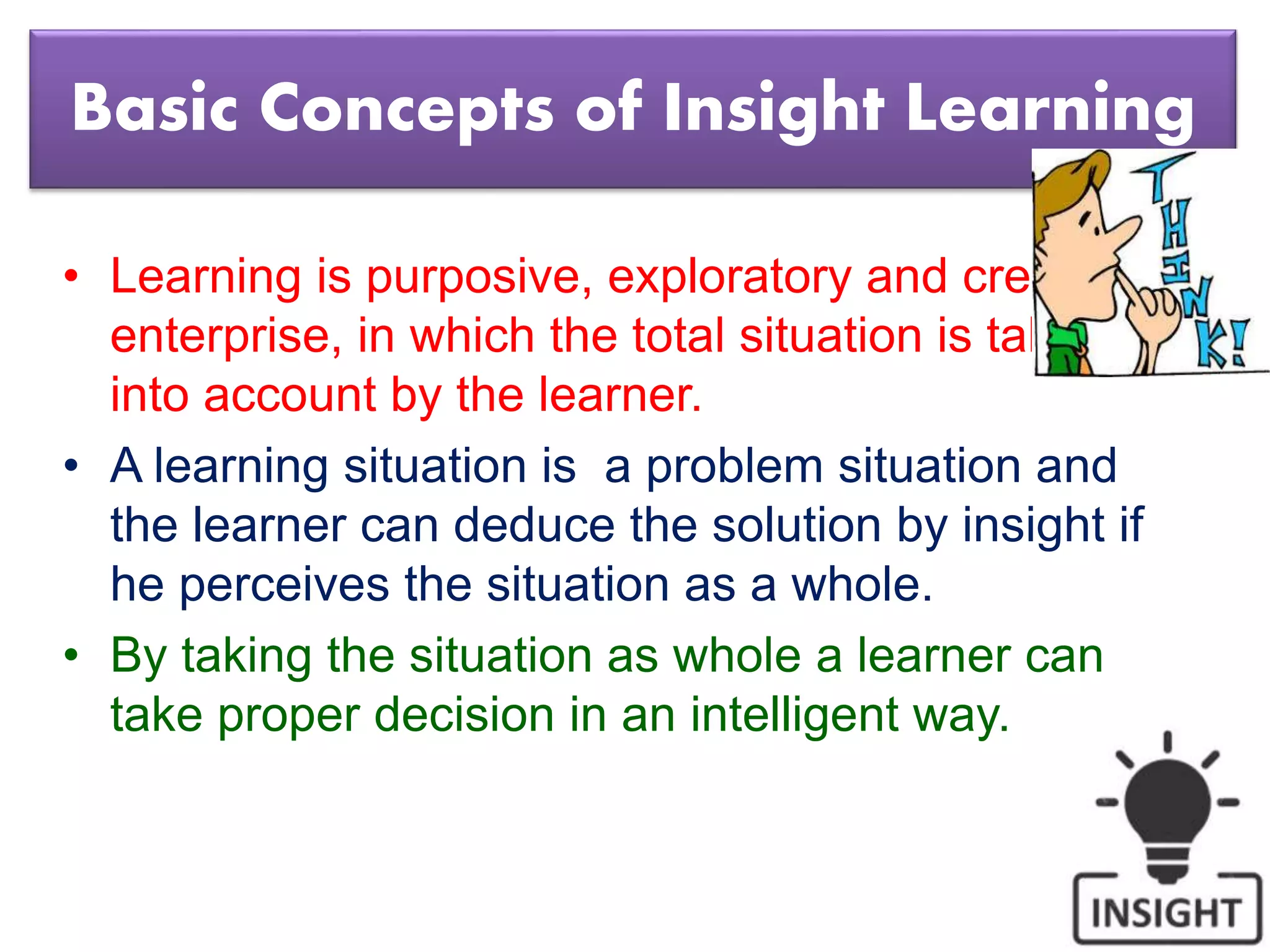 Cognitive theory Insight learning –Gestalt School | PPTX