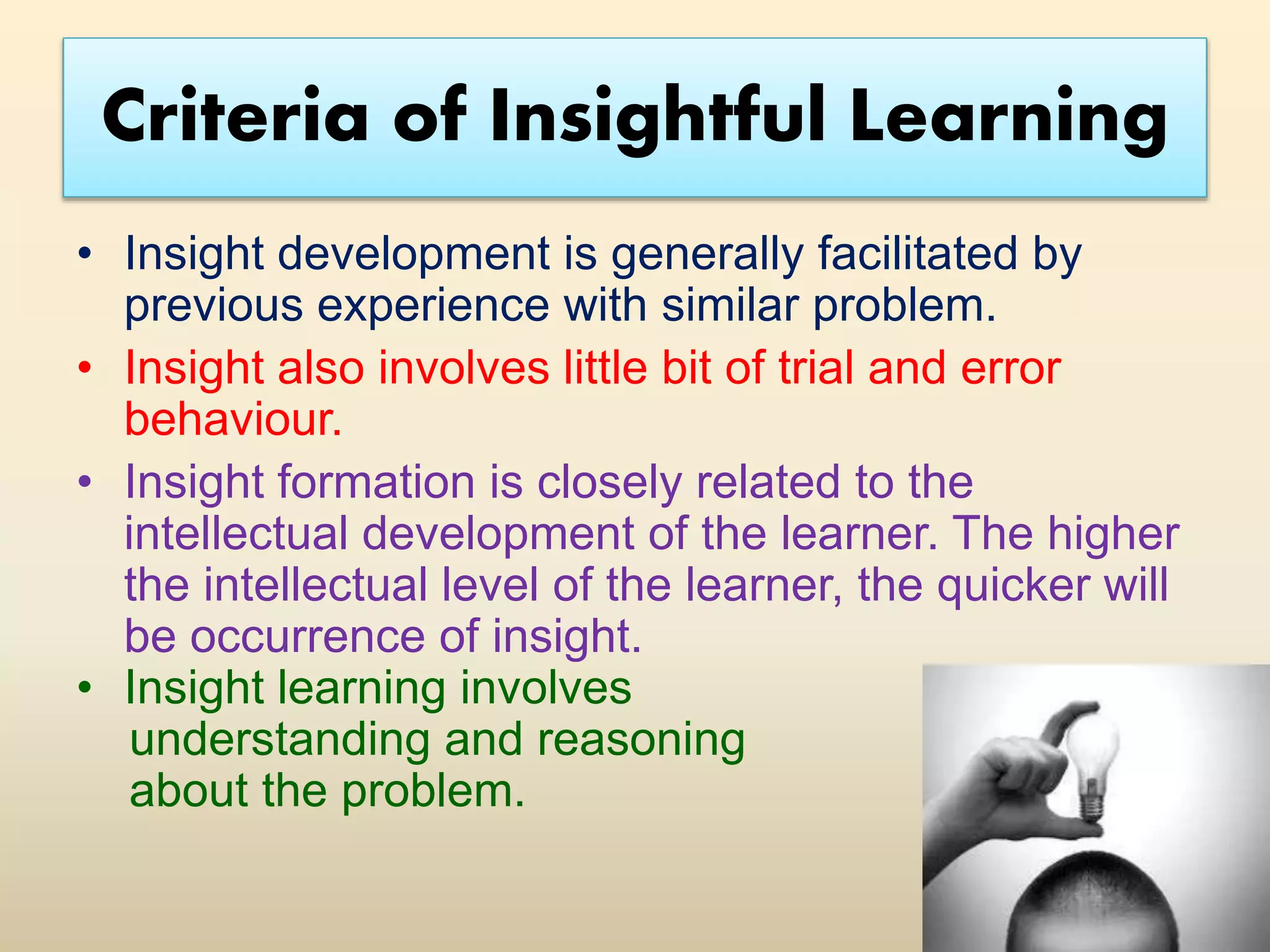Cognitive theory Insight learning –Gestalt School | PPTX