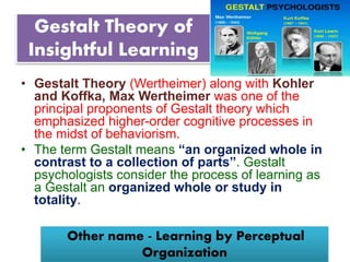 Cognitive theory Insight learning –Gestalt School | PPTX