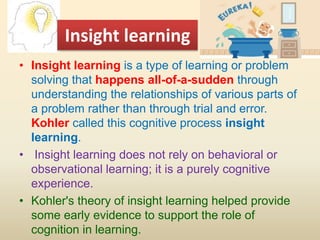 Cognitive theory Insight learning –Gestalt School | PPTX