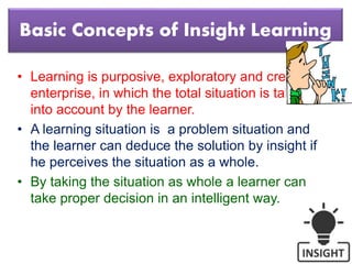 Cognitive theory Insight learning –Gestalt School | PPTX