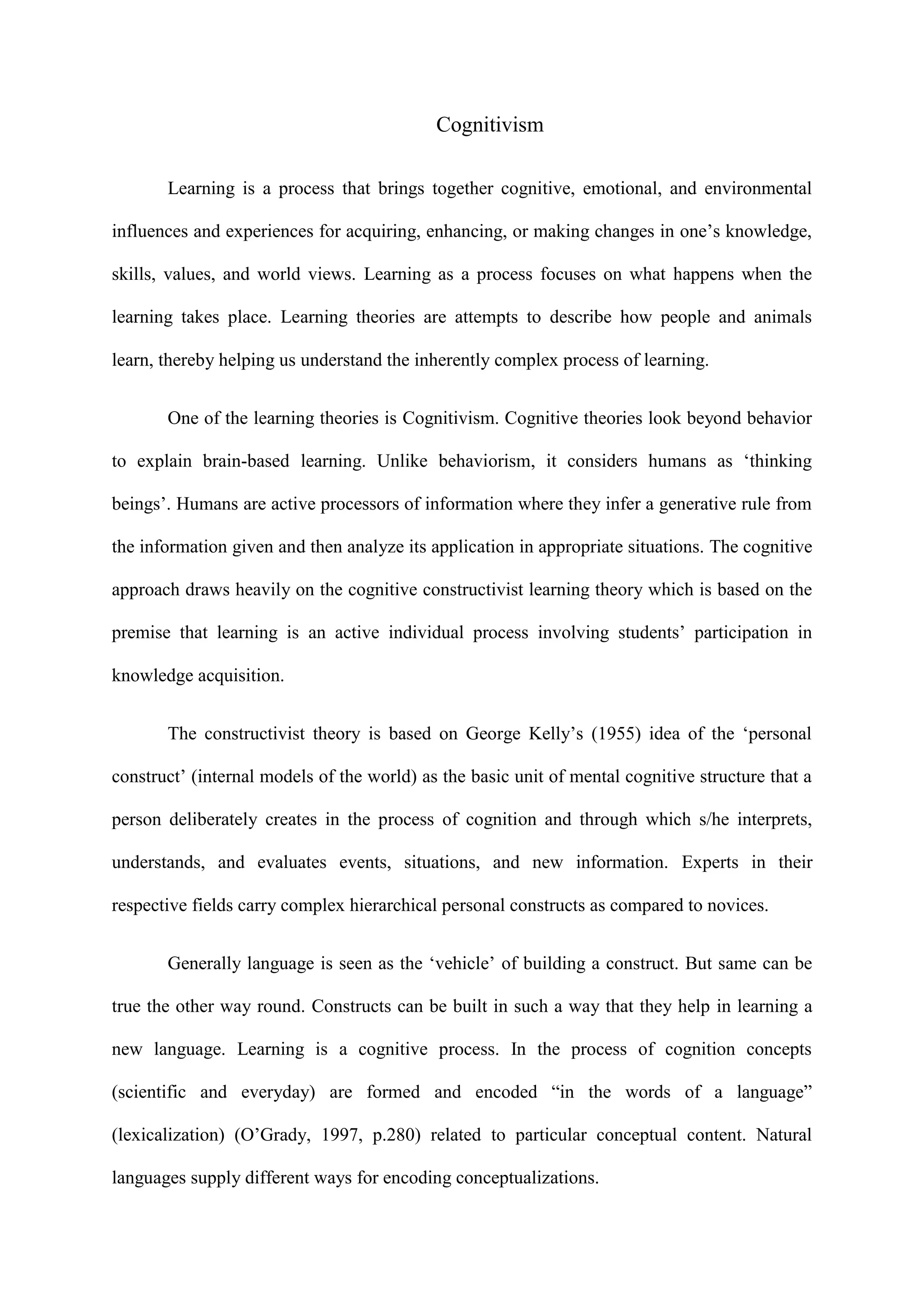 Cognitivism | DOCX | Education