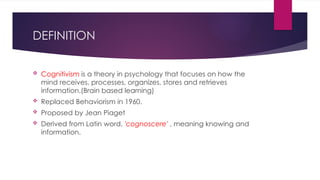 Cognitivism is a learning theory in Psychology. | PPTX