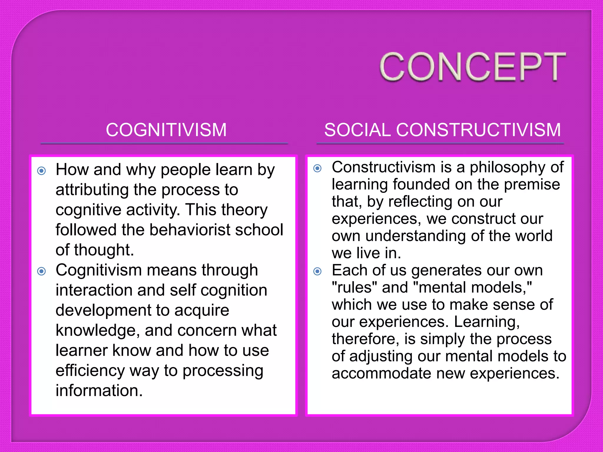 Cognitivism vs constructivism | PPTX