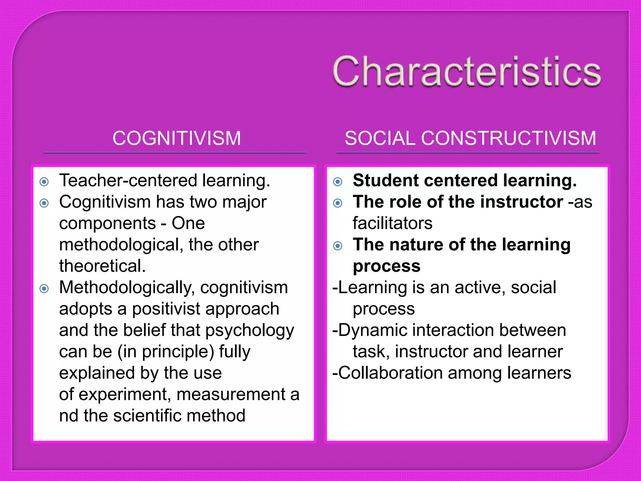 Cognitivism vs constructivism | PPTX