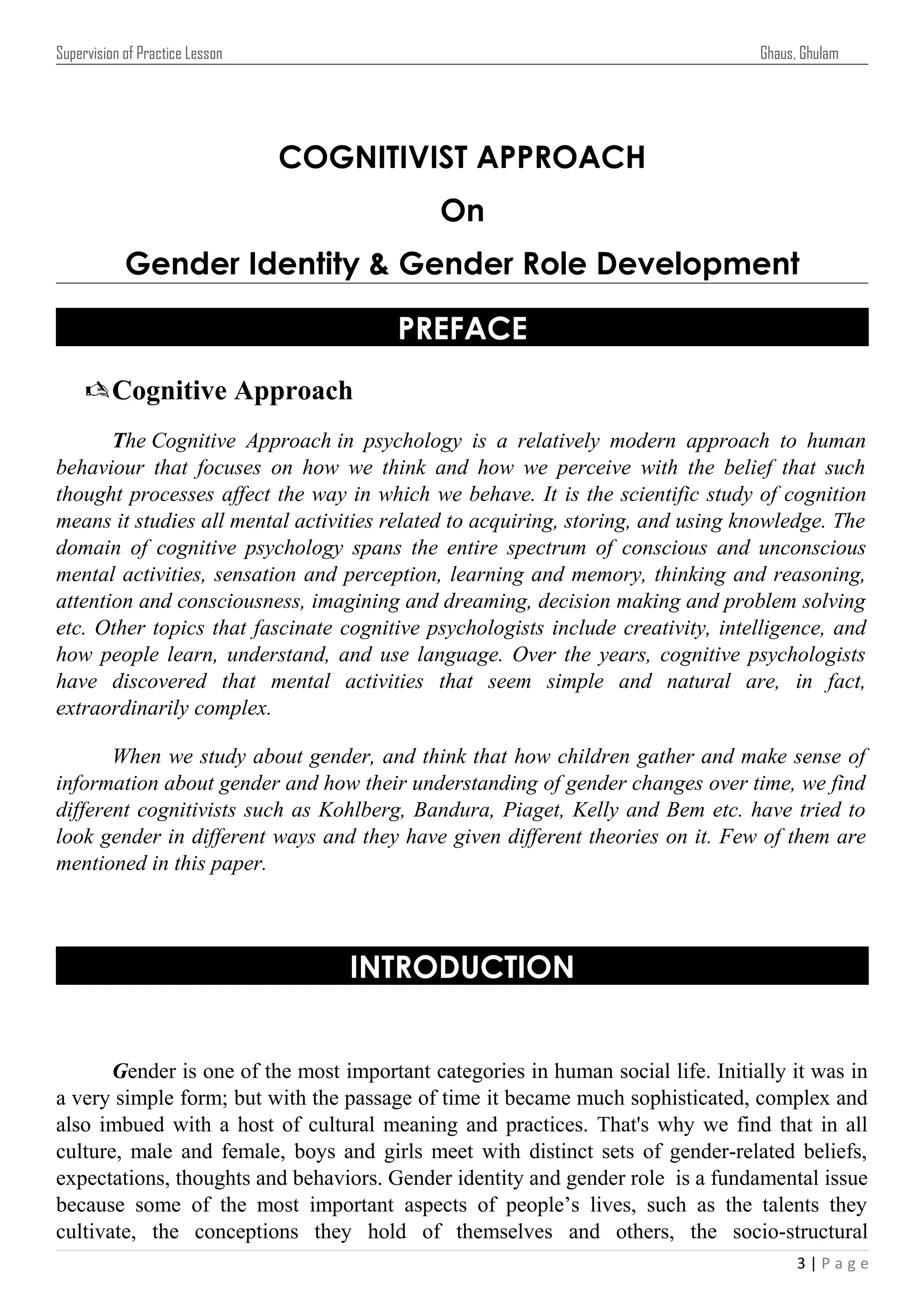Cognitivist Approach on Gender | DOC