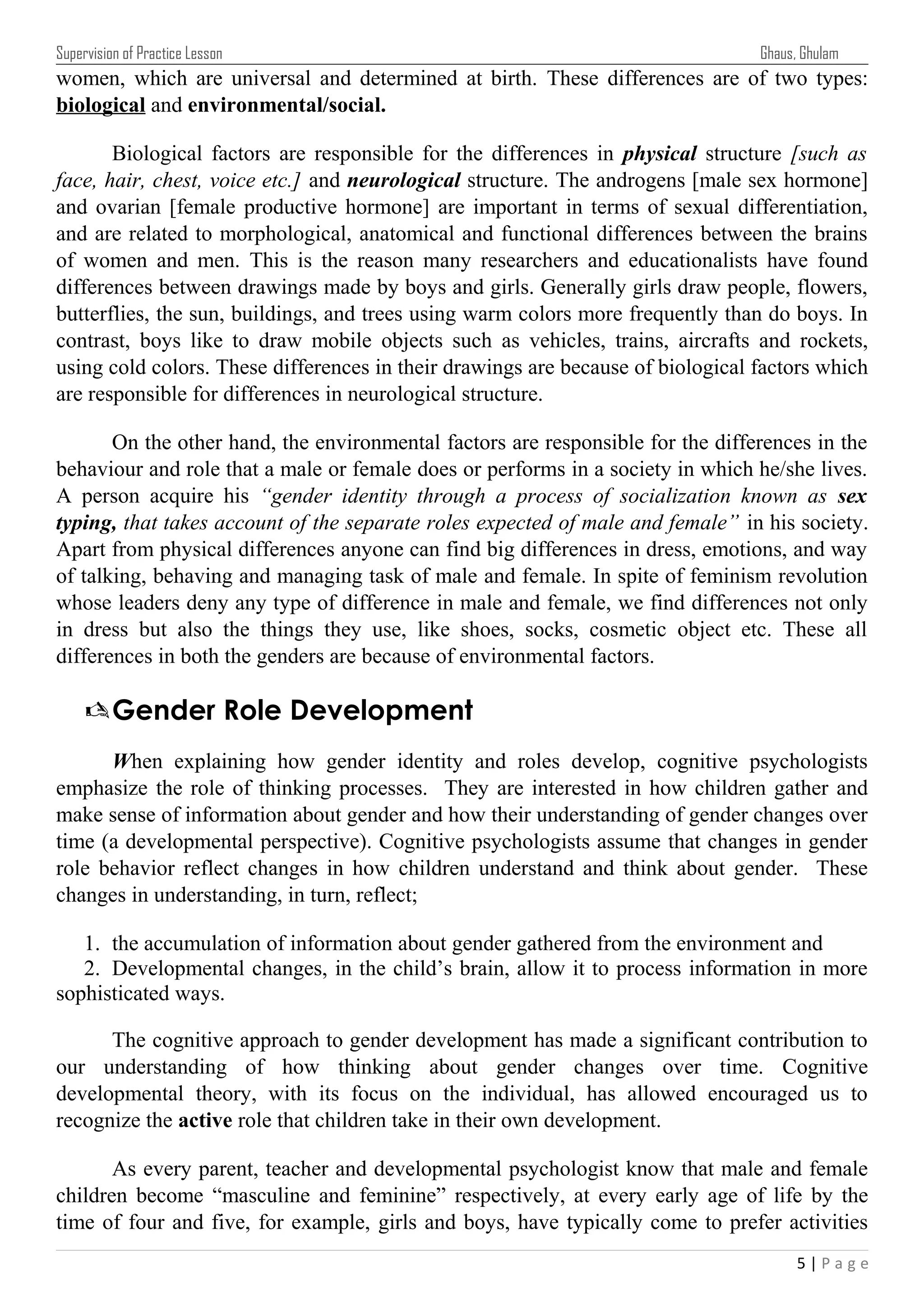 Cognitivist Approach on Gender | DOC