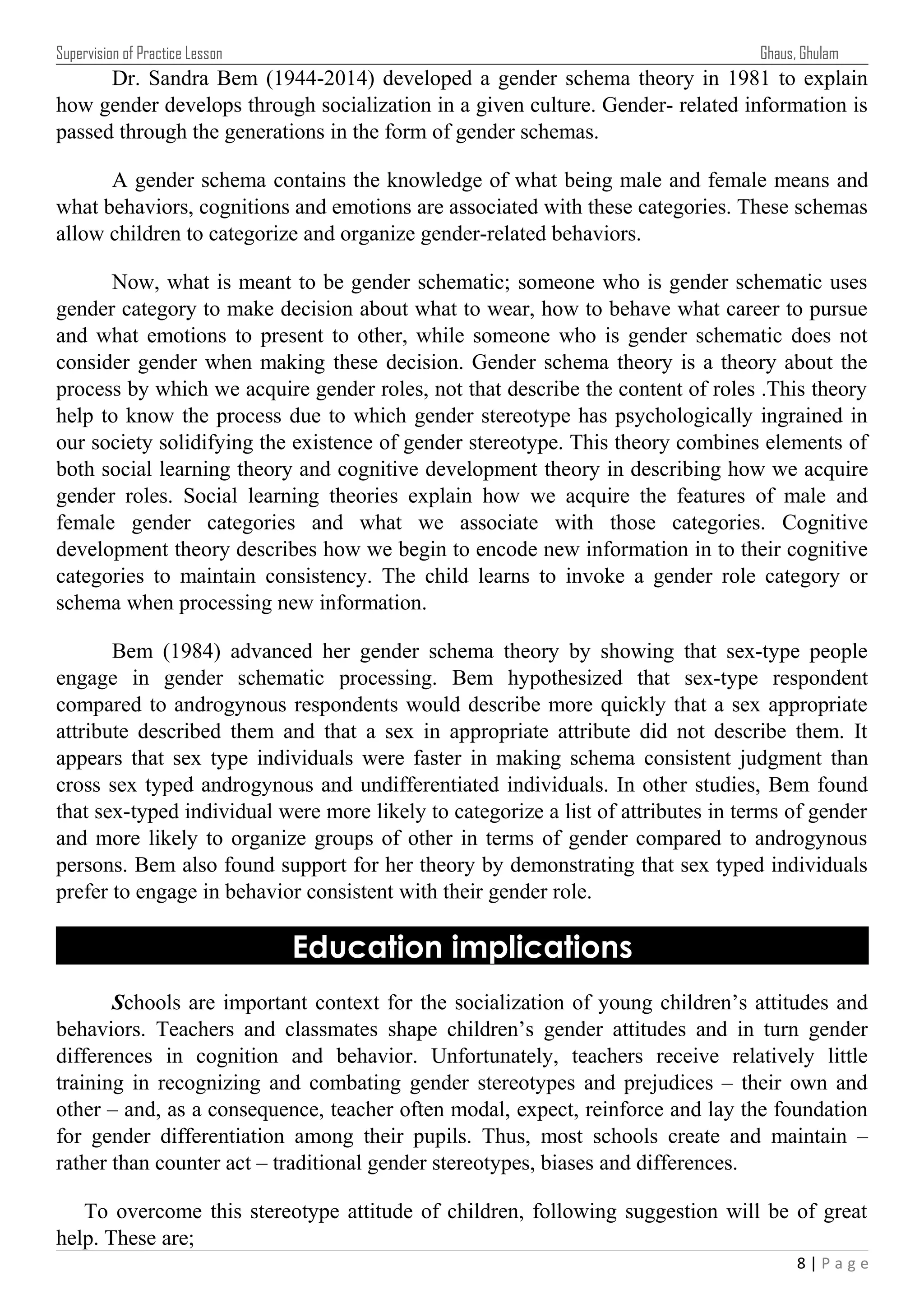 Cognitivist Approach on Gender | DOC