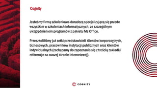 Cognity kurs Excel, kurs VBA w Excelu-skróty klawiszowe, praca w ...