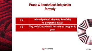 Cognity kurs Excel, kurs VBA w Excelu-skróty klawiszowe, praca w komórkach | PPT