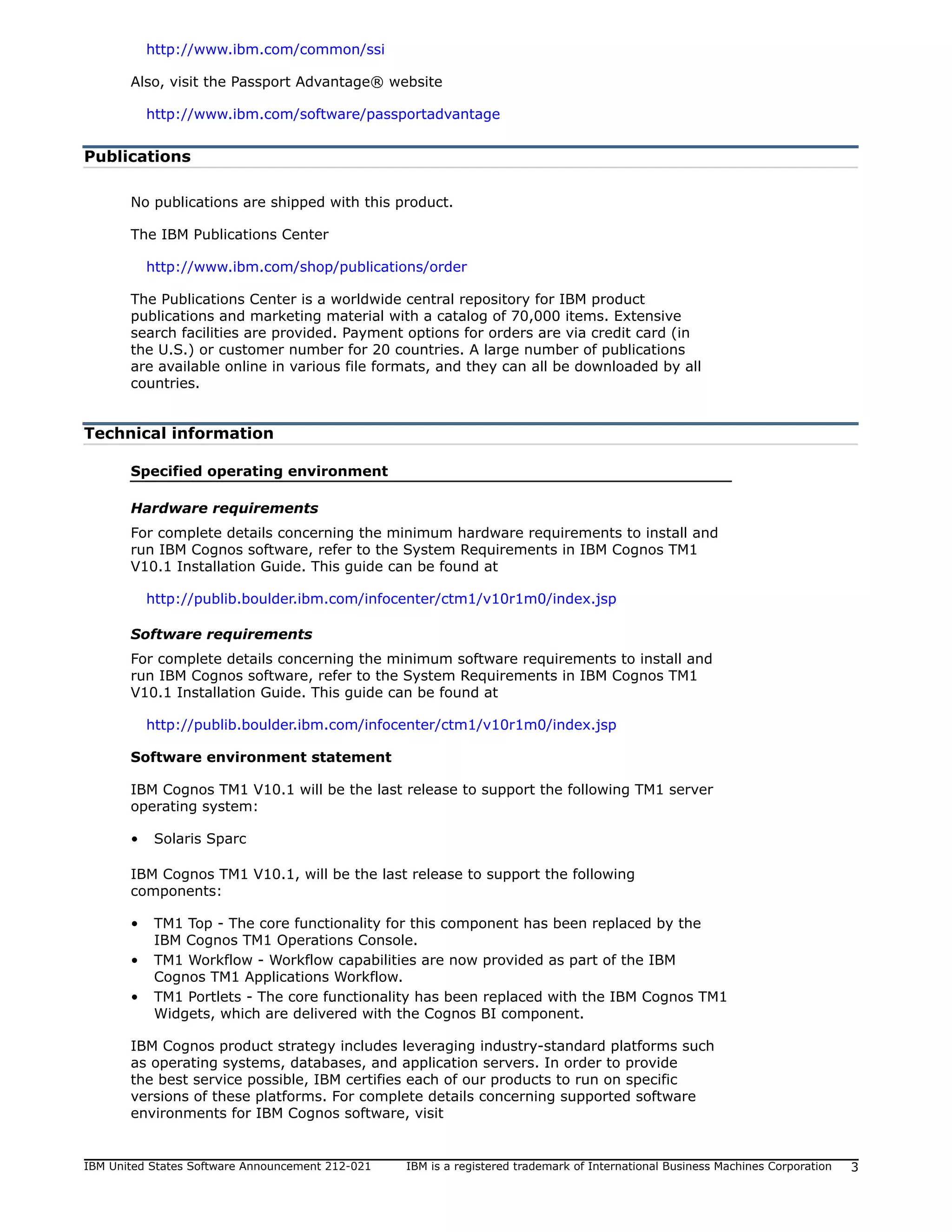 Cognos Tm1 10.1 Announcement | PDF