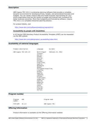 Cognos Tm1 10.1 Announcement | PDF