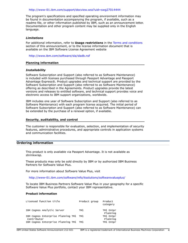 Cognos Tm1 10.1 Announcement | PDF