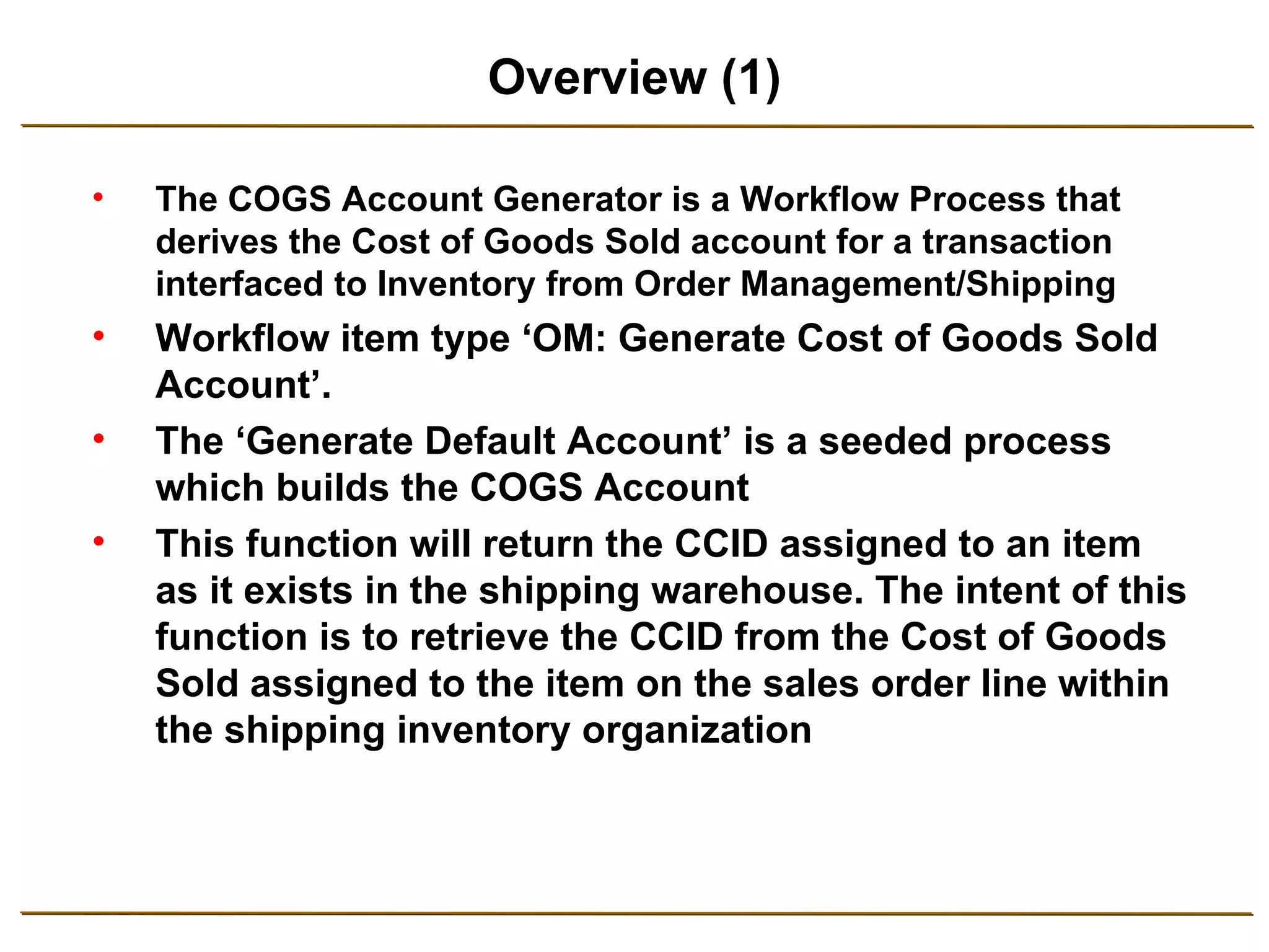 Cogs Account Generator Workflow Customization Ppt