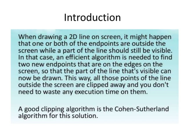 Cohen sutherland line clipping | PPTX | Computing | Technology & Computing