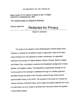 Thesis on Hamlet's Delay | PDF