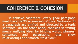 Reading and Writing- Coherence and Cohesion | PPTX