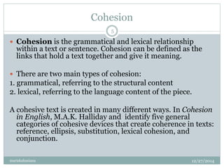 Coherence, cohesion and deixis | PPTX