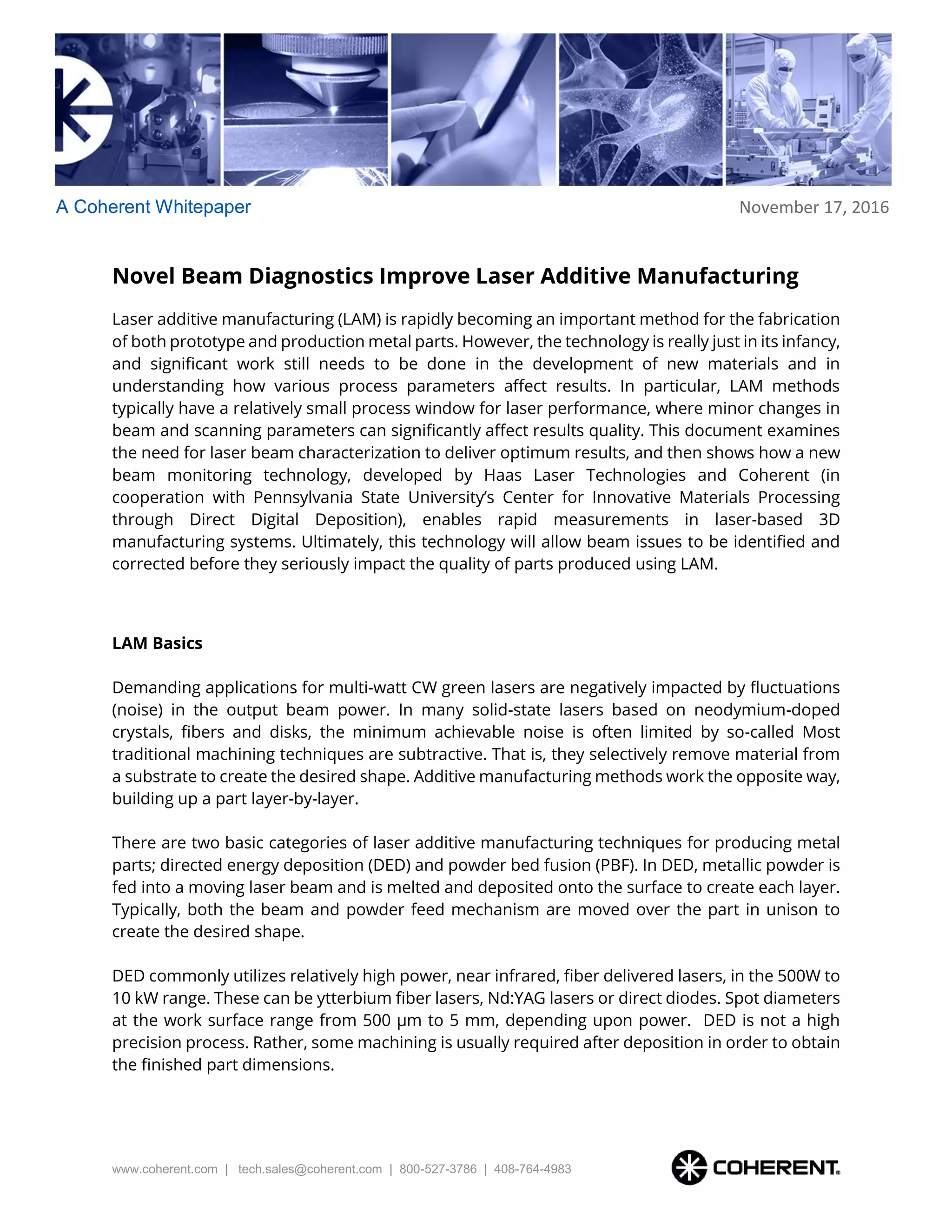 Coherent, Whitepaper: LAM - Laser Additive Manufacturing with new laser ...