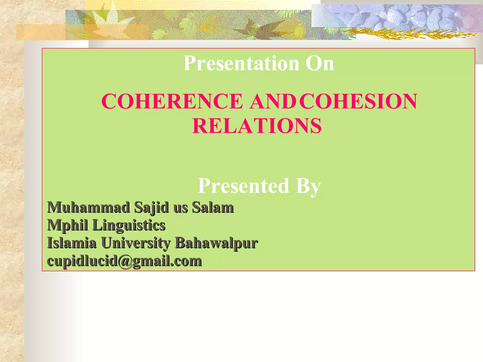 Cohesion And Coherence | PPT