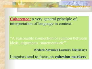 Cohesion And Coherence1 | PPT