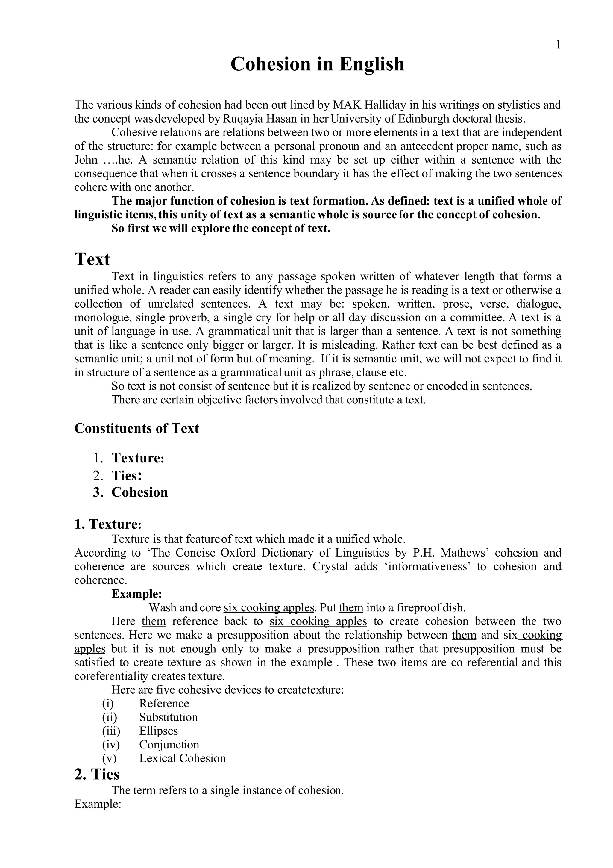 Cohesion In English | PDF