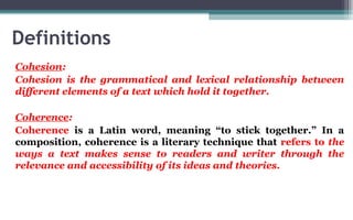 COHESION AND COHERENCE.pptfwegwegerrehtyj | PPT