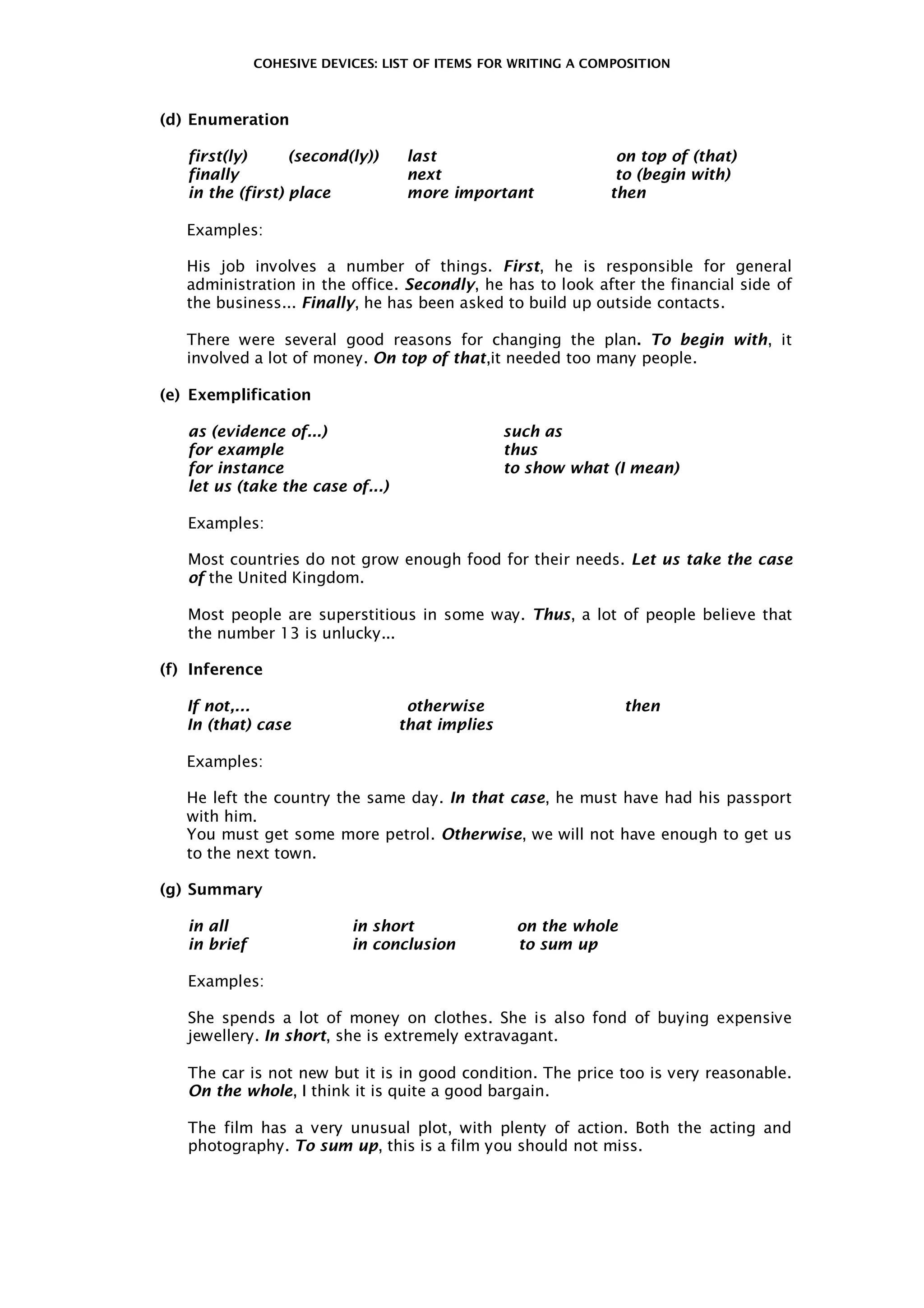 Cohesive devices-list-of-items-for-writing-a-composition | PDF