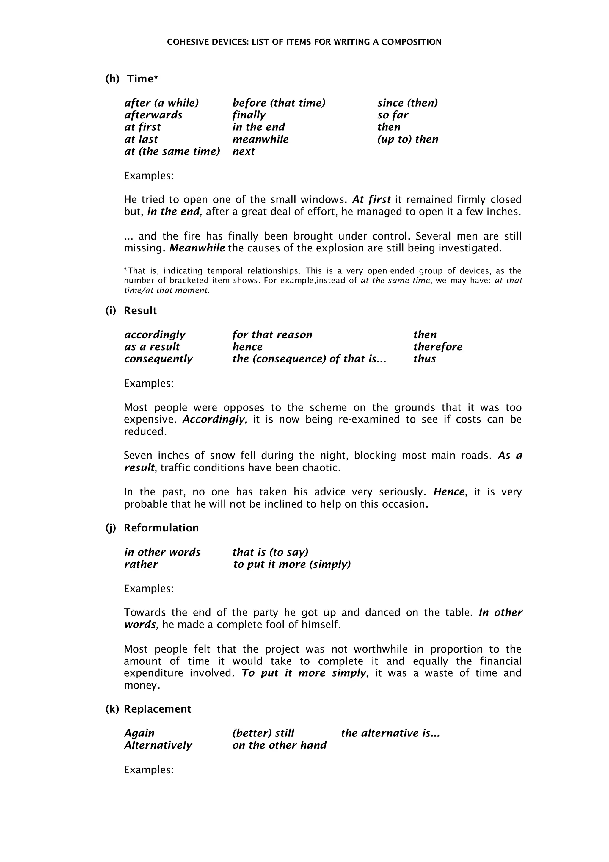Cohesive devices-list-of-items-for-writing-a-composition | PDF | Resume ...