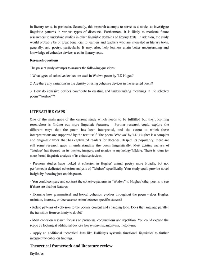 Investigating cohesive devices in Ted Hughes’ poem “Wodwo. | PDF