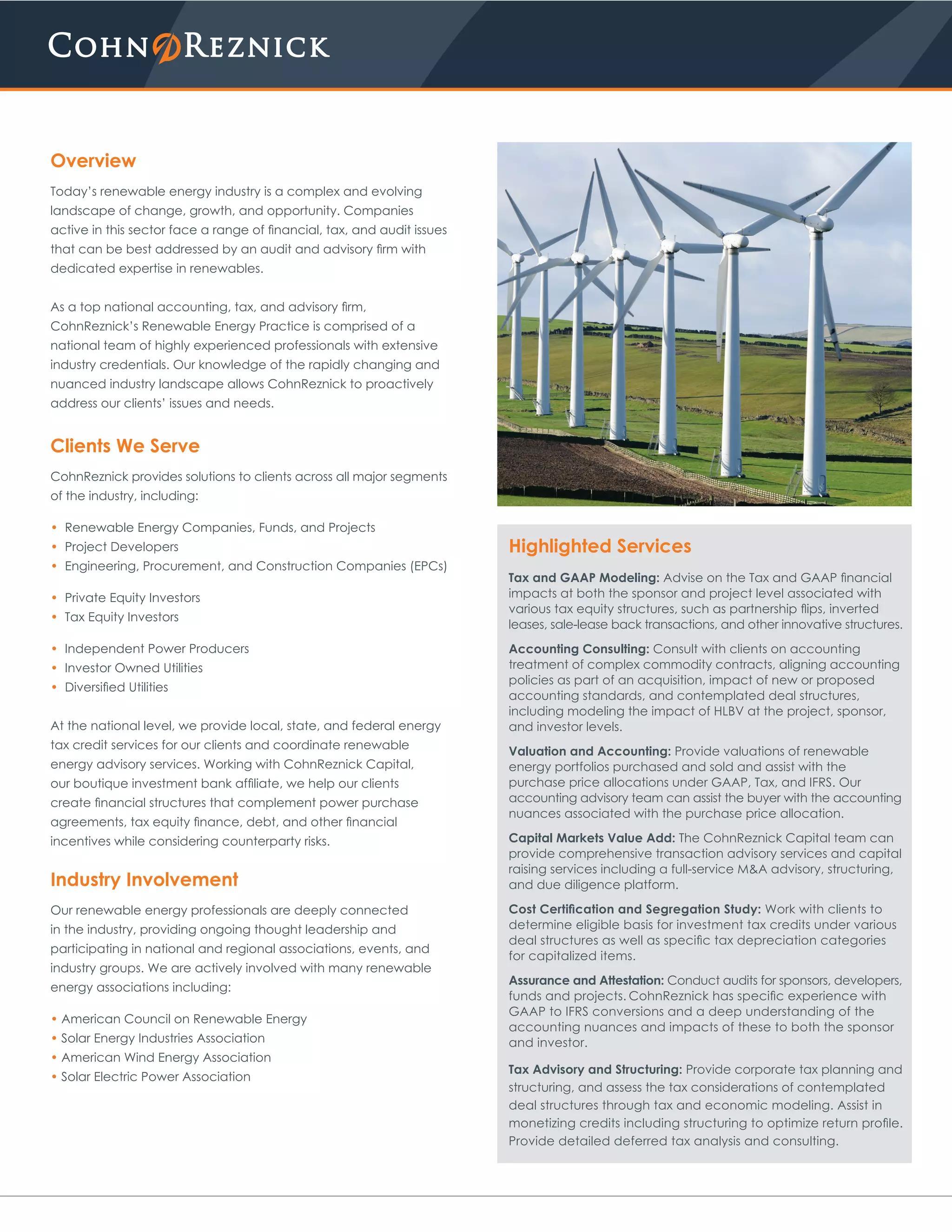 CohnReznick Renewable Energy Industry Overview | PDF