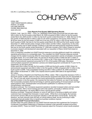 Q1 2009 Earning Report of Cohu, Inc. | PDF